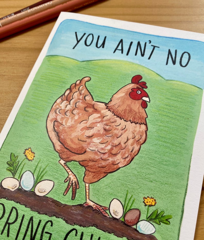 Spring Chicken Illustrated Birthday Card 5x7 Greeting Card - Etsy