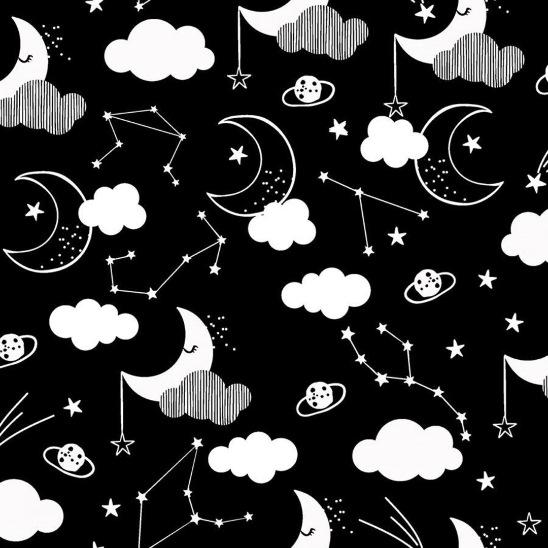 Quilting Cotton Fabric Black Night Sky Flannel by Angela Nickeas for 3 ...