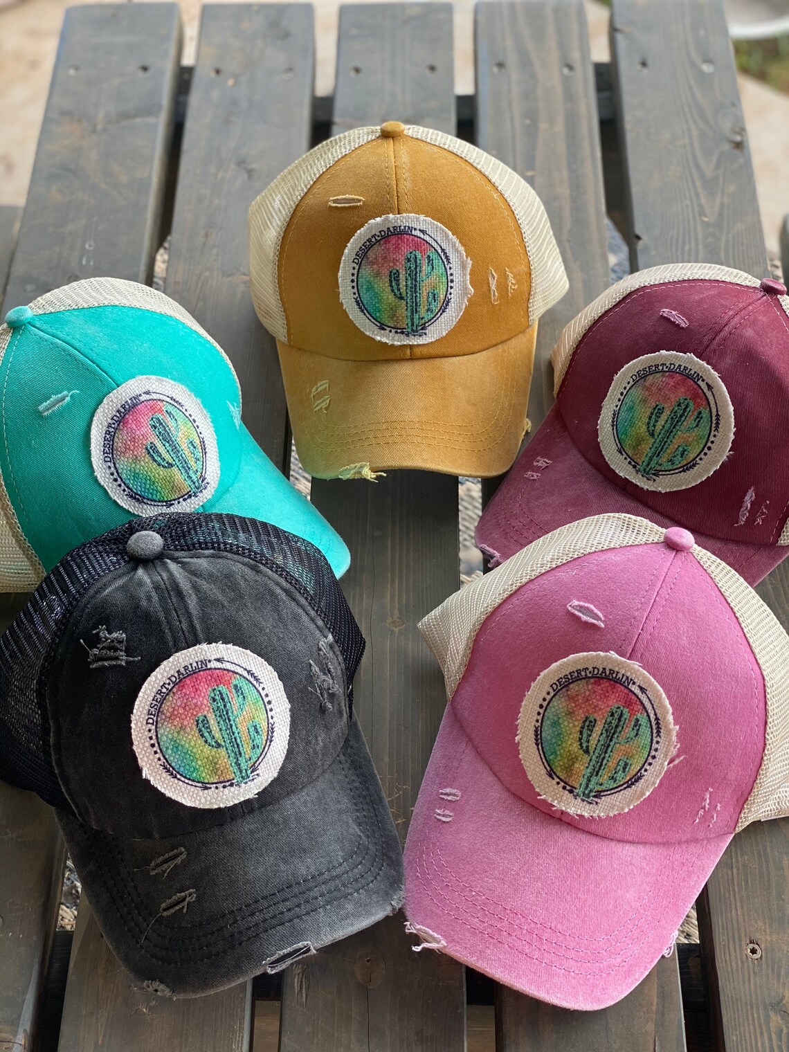Desert Darlin Distressed Trucker Baseball Hat Cutout for | Etsy
