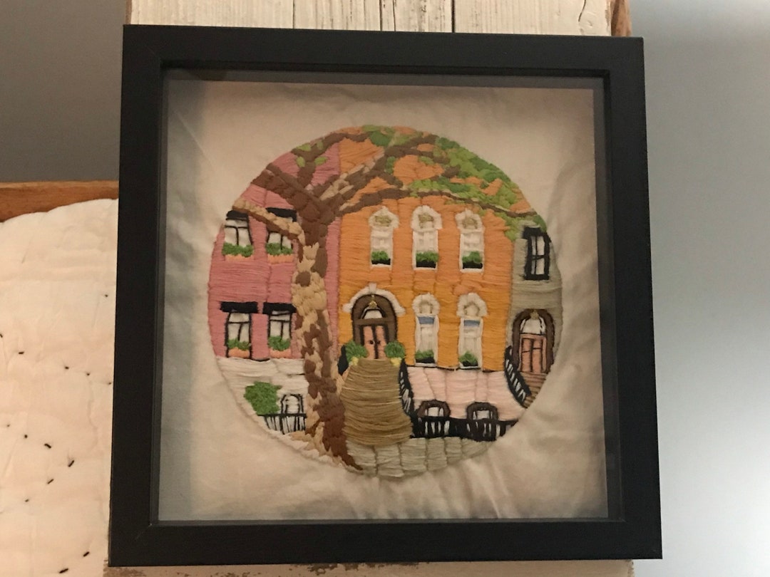 Hand Embroidery of Buildings in a Shadow Box With Black Framing - Etsy