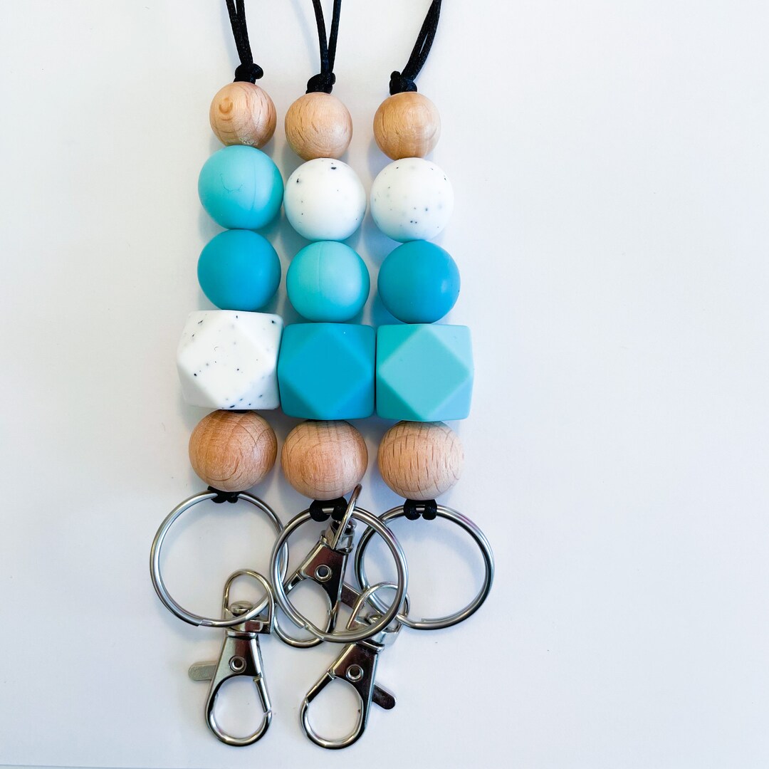 Vitamin Sea | Blue Ombre | Wood and Silicone Bead Lanyard or Keychain ...