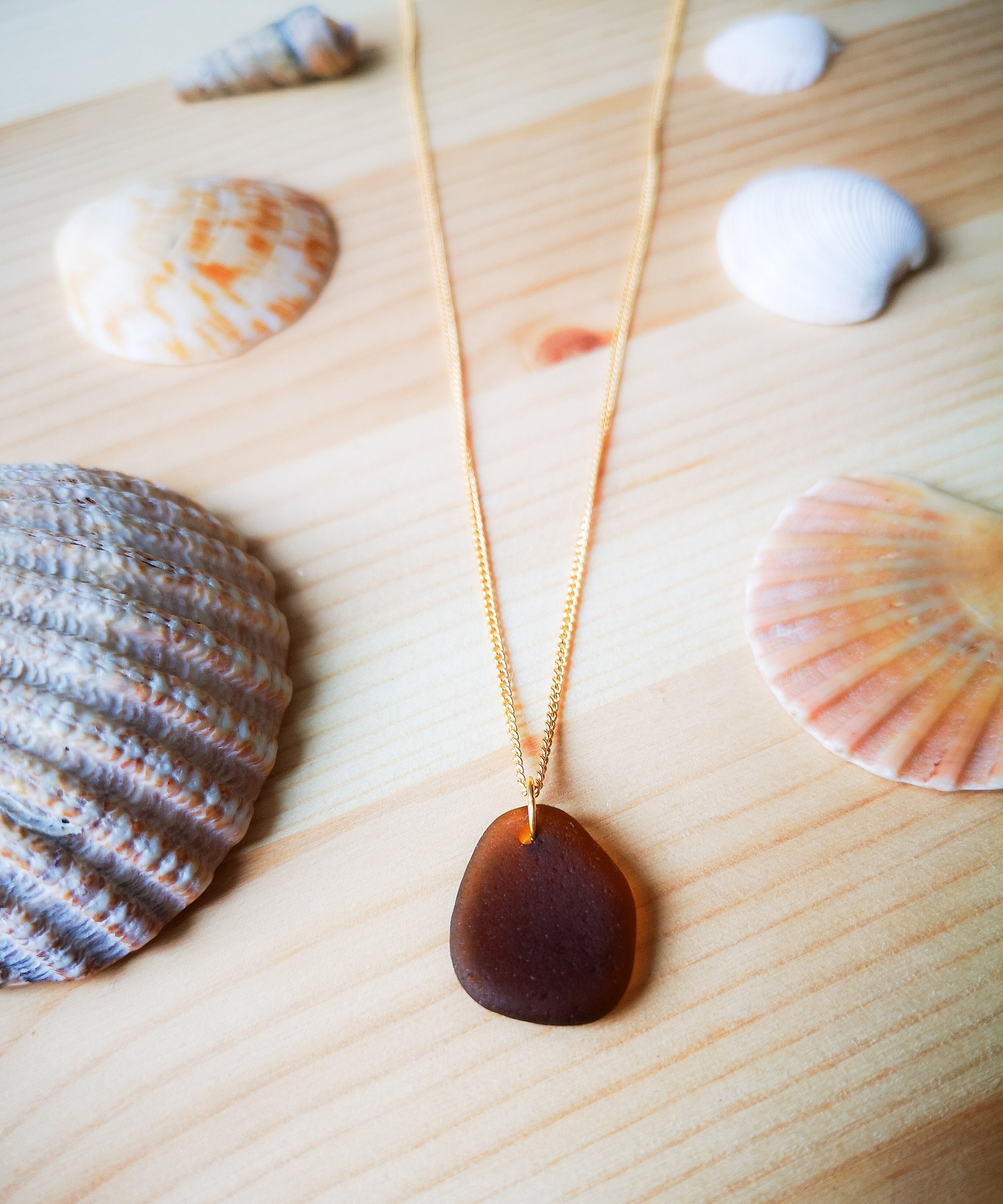 Amber Cornish Sea Glass Necklace. Dainty Gold Necklace. Made | Etsy