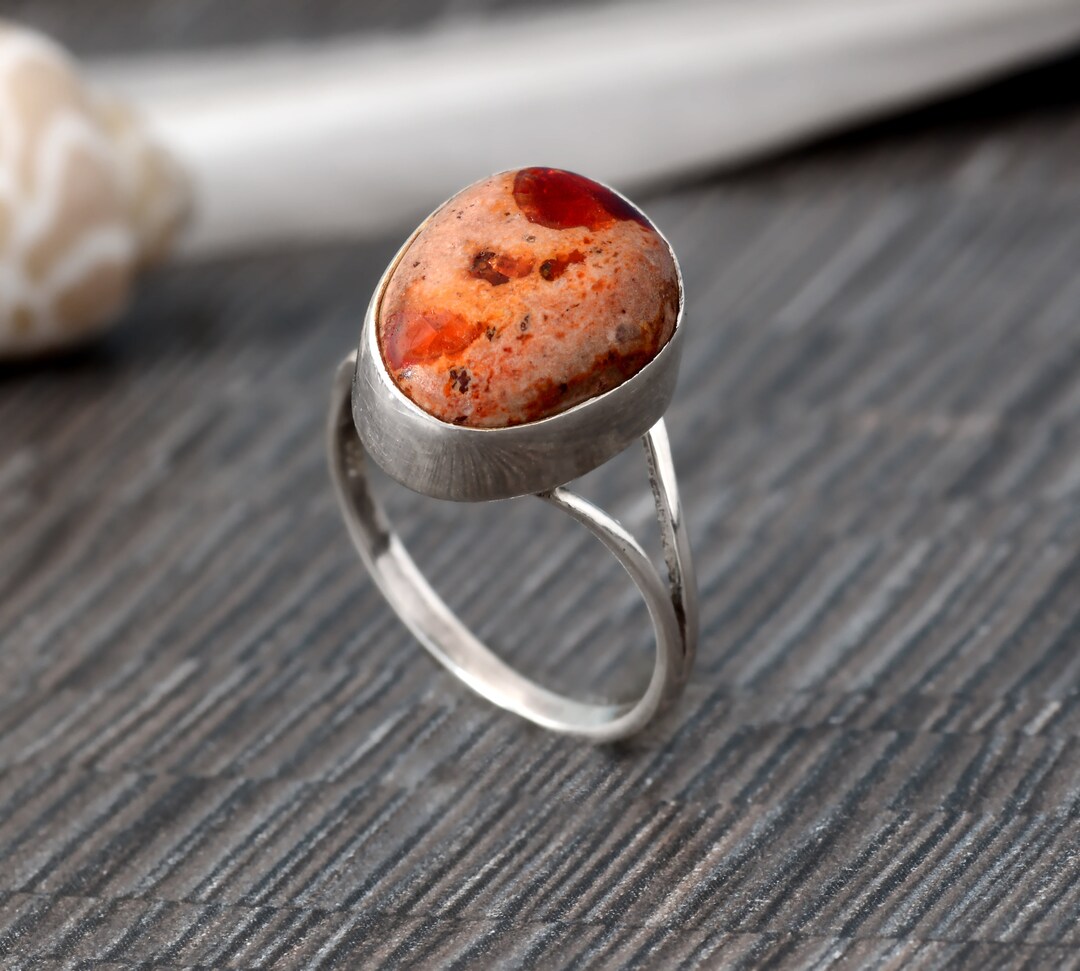 Natural Mexican Fire Opal 925 Sterling Silver Statement Ring, Handmade Silver Ring, Opel Ring ...