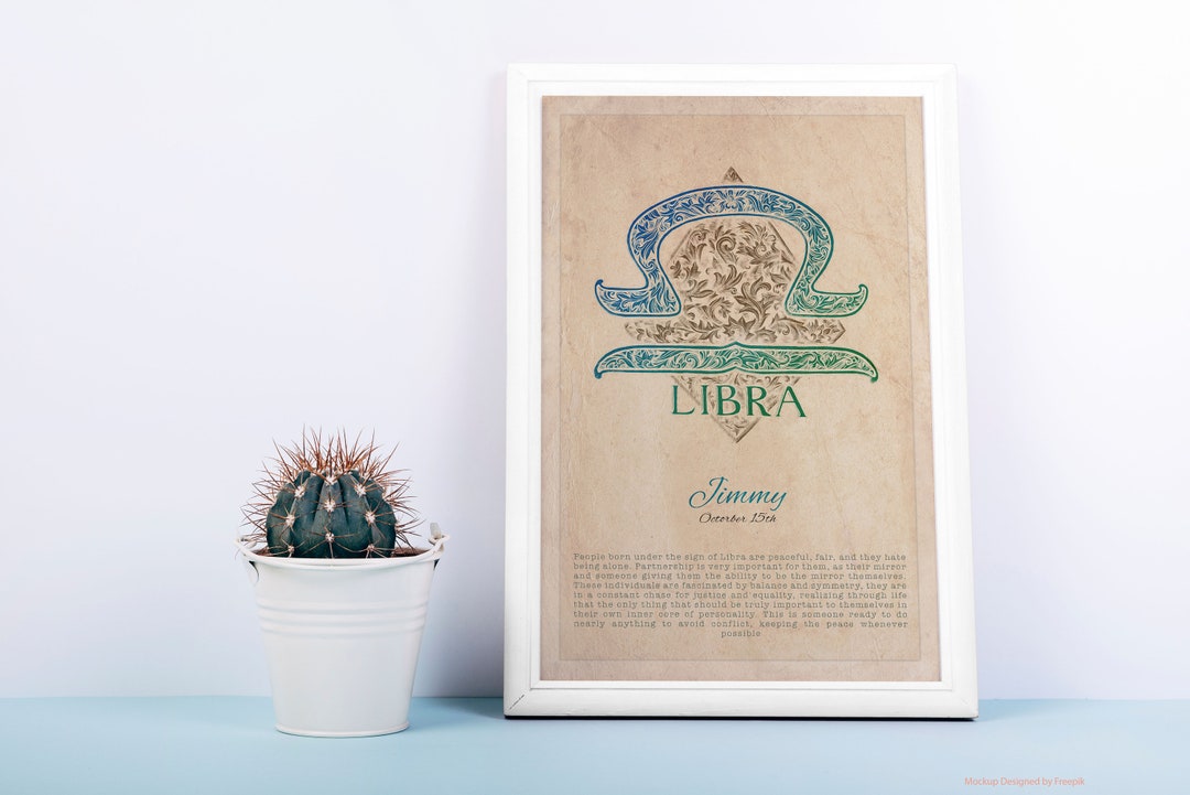 Libra Print, Zodiac Art, Personalised Best Friend Gift Libra Poster ...
