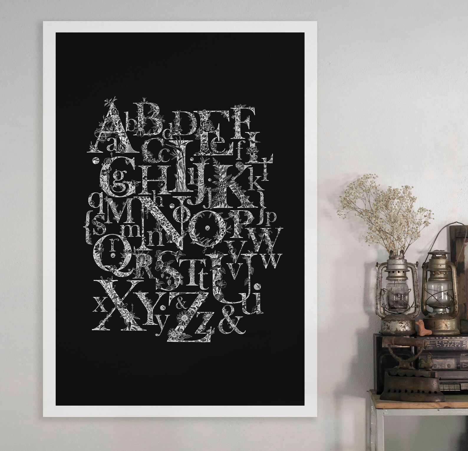 Full Aphabet Poster, Printable Alphabet, Monochrome Letter, Letter ...