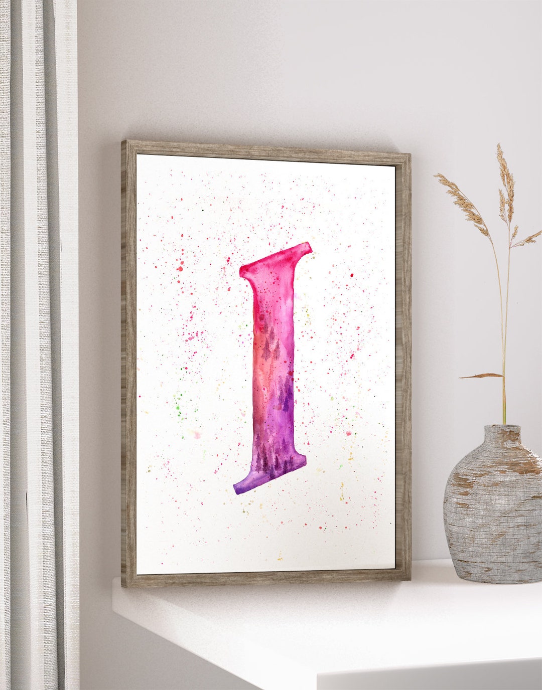 LETTER I WATERCOLOR, Christmas Letter Print, Alphabet Printable, House ...