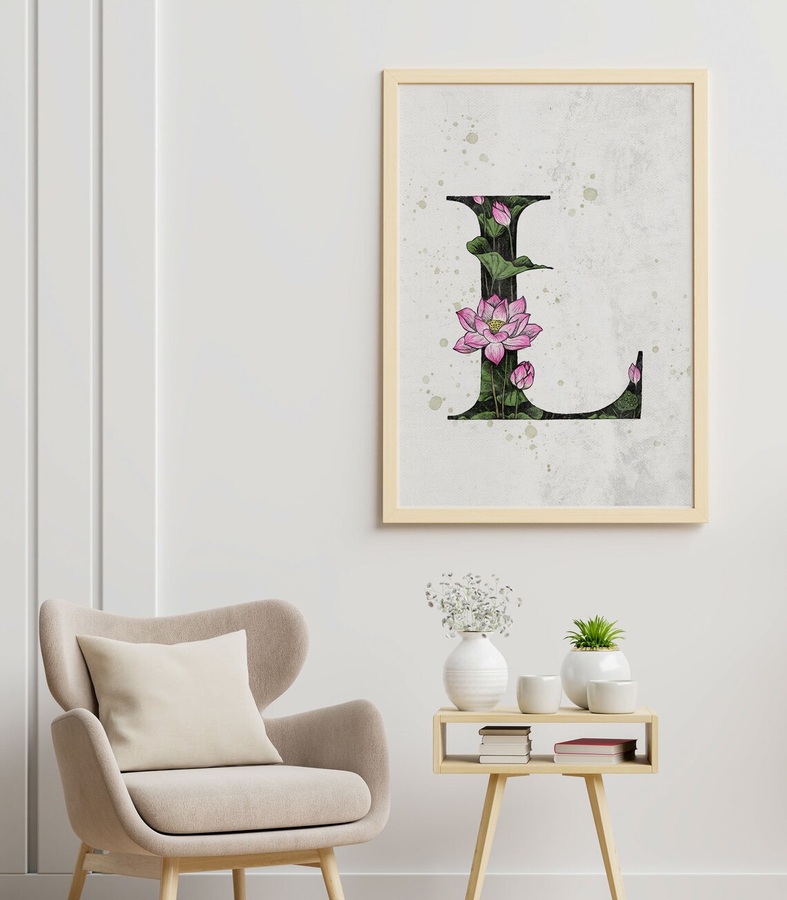 Printable Letter "l" Wall Decor With Lotus Flowers, Gift for Who's Name ...