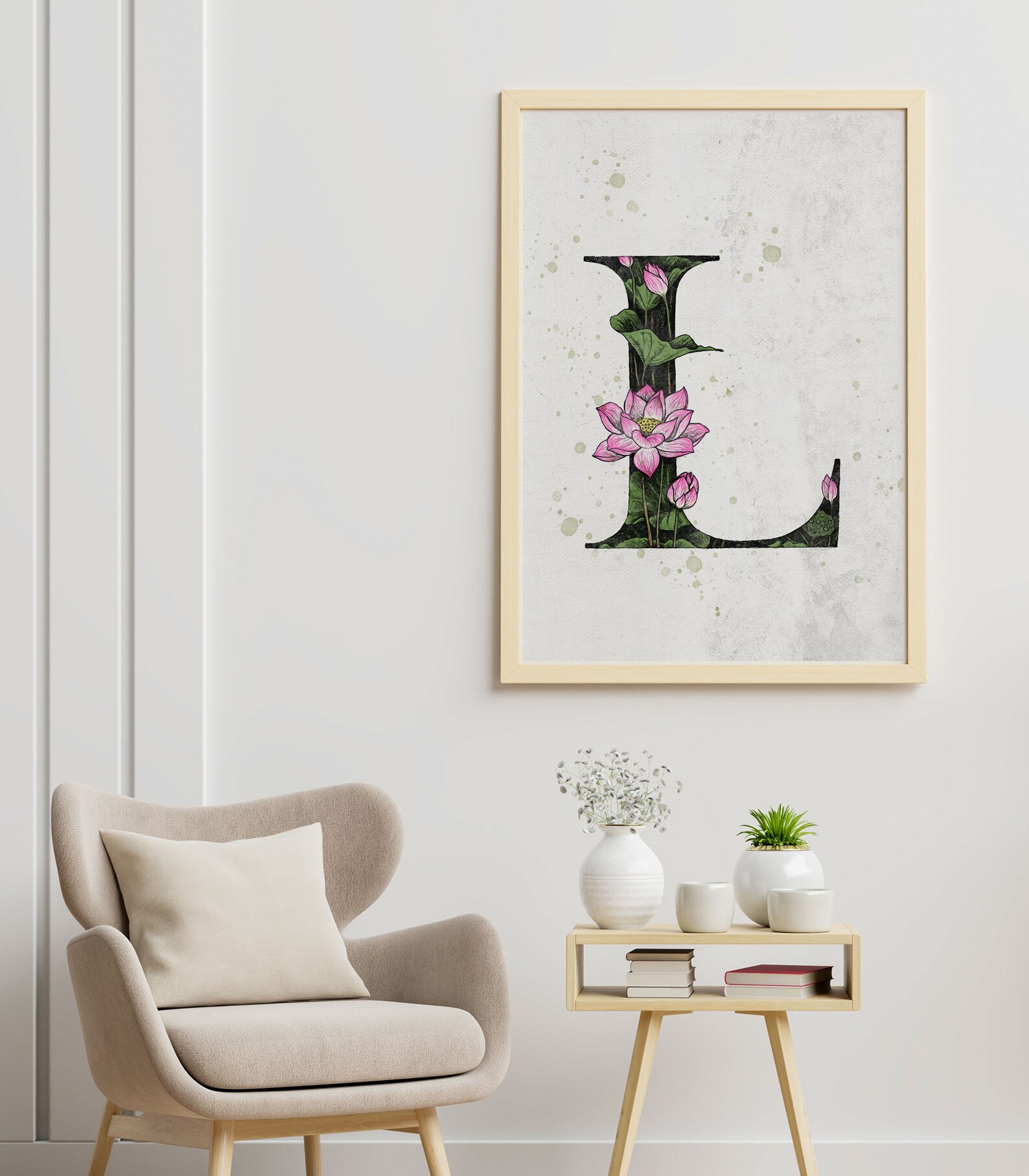 Printable Letter "l" Wall Decor With Lotus Flowers, Gift for Who's Name ...