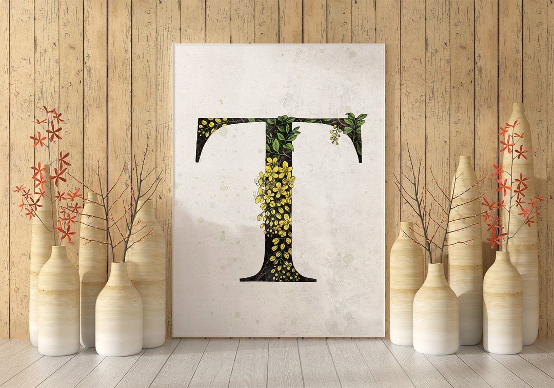Printable Letter "t" Wall Decor With Yellow Flowers, Gift for Who's ...