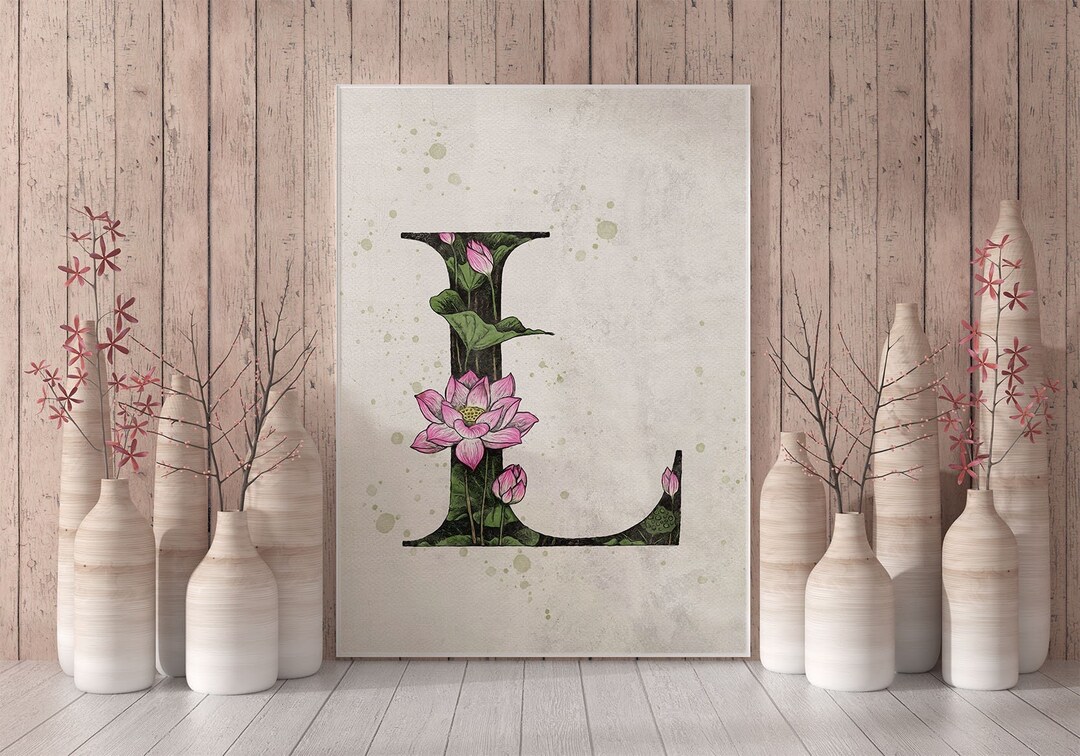 Printable Letter "l" Wall Decor With Lotus Flowers, Gift for Who's Name ...