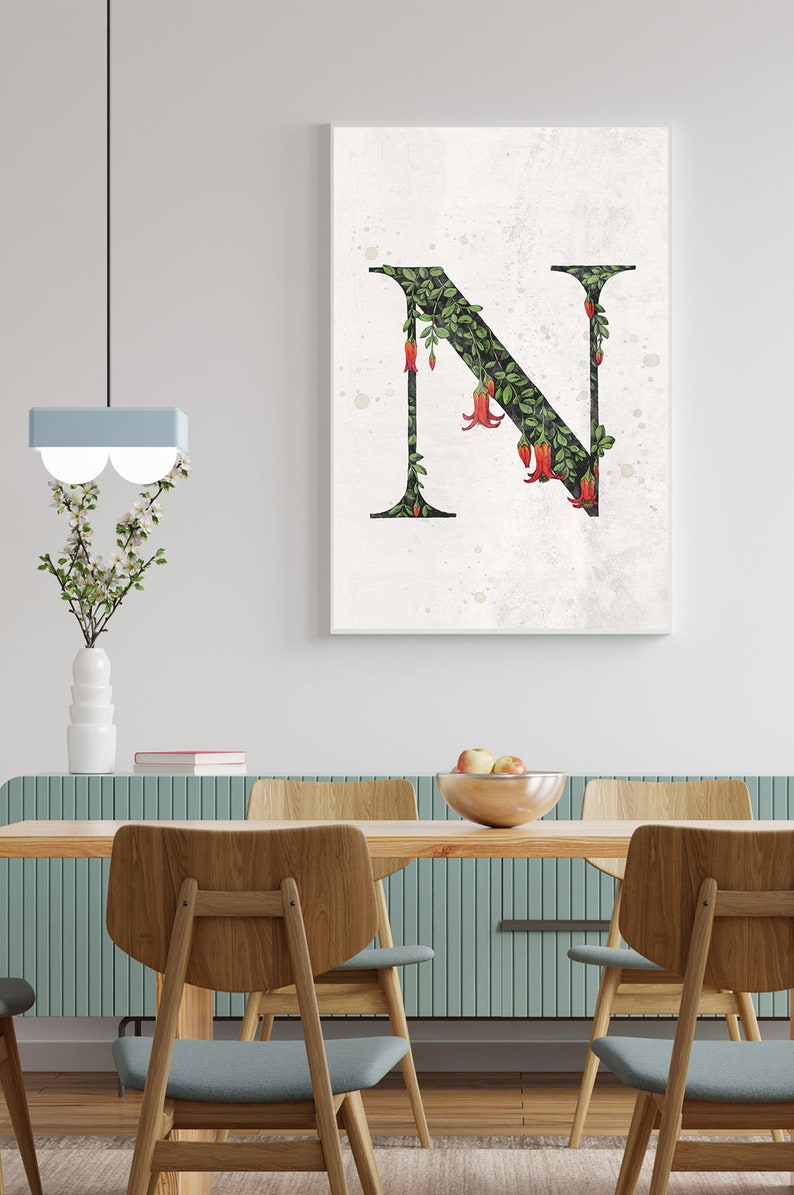 Printable Letter "n" Wall Decor With Cotyledon Pendens, Gift for Who's ...
