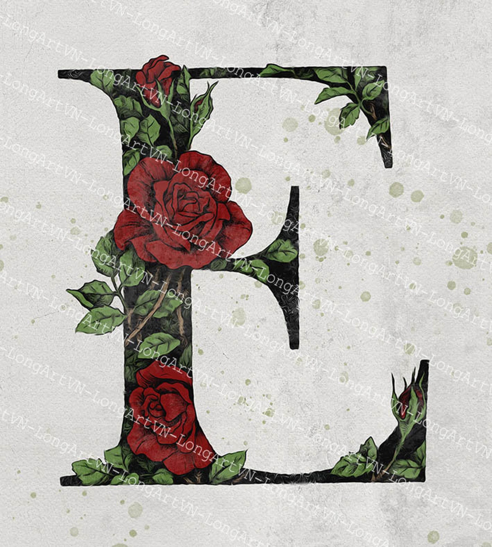 Printable Letter e Decorated With Red Roses, Gift for Who's Name Begins ...