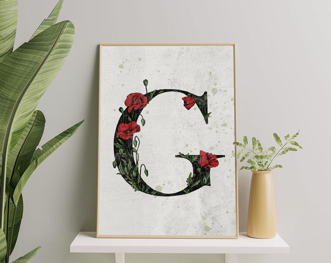 Printable Letter "g" Decorated With Poppy Flowers, Gift for Who's Name ...