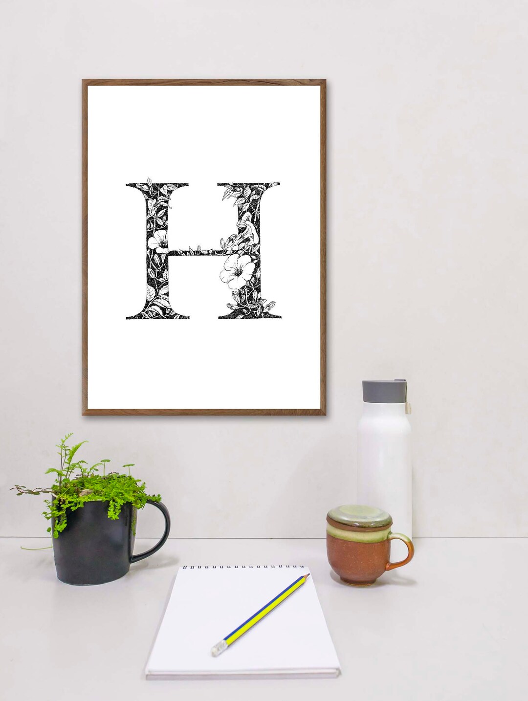 Printable Letter "h",print Letter H Initial Alphabet Floral Art Instant ...
