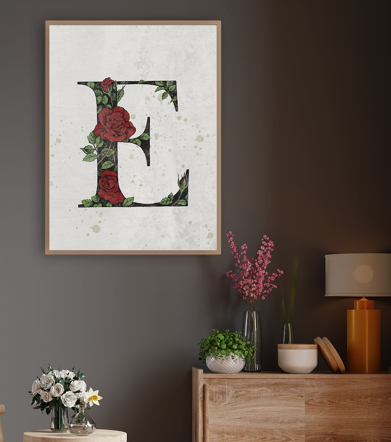 Printable Letter "e" Decorated With Red Roses, Gift for Who's Name ...