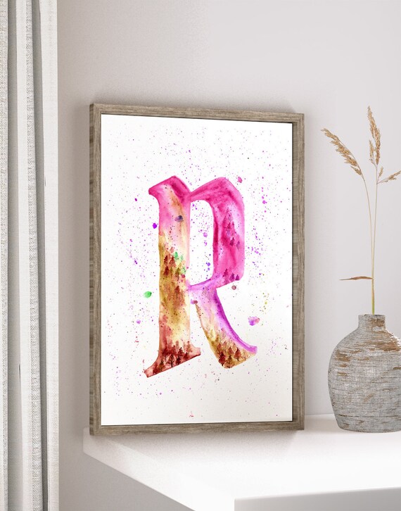 LETTER R WATERCOLOR Christmas Letter Print Alphabet | Etsy
