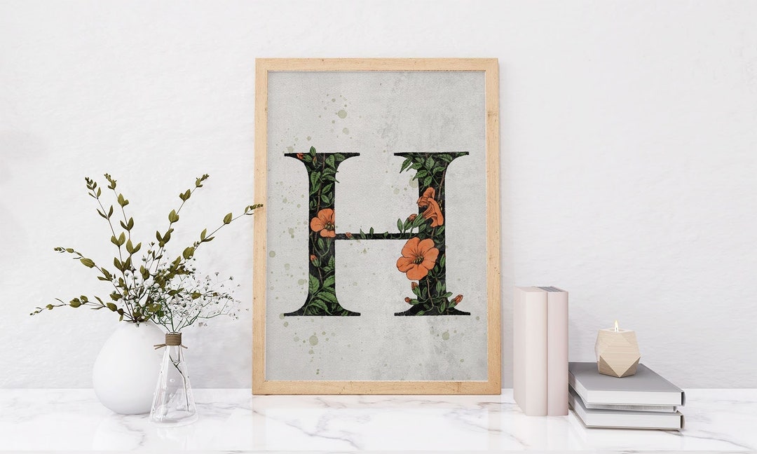 Printable Letter "h" Wall Decor With Trumpet Vines Flowers, Gift for ...
