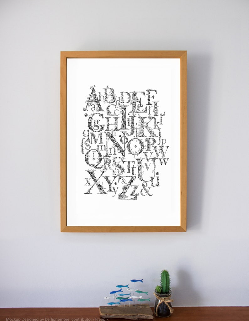 Full Aphabet Poster, Printable Alphabet, Monochrome Letter, Letter ...