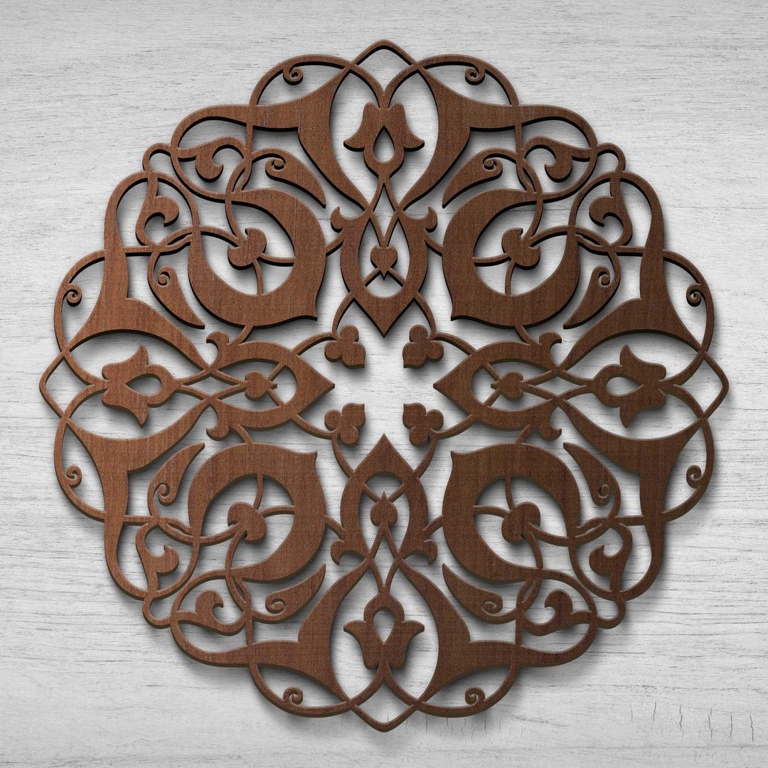 Circular Floral Pattern Vector SVG and DXF, Based on Islamic Motifs for ...