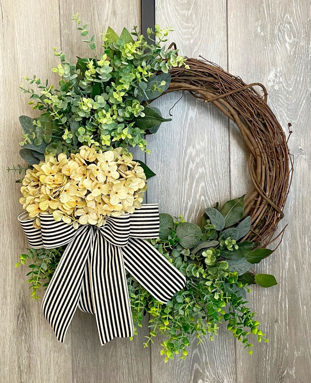 Farmhouse Spring Wreath, Eucalyptus & Cream Hydrangeas , Year Round ...