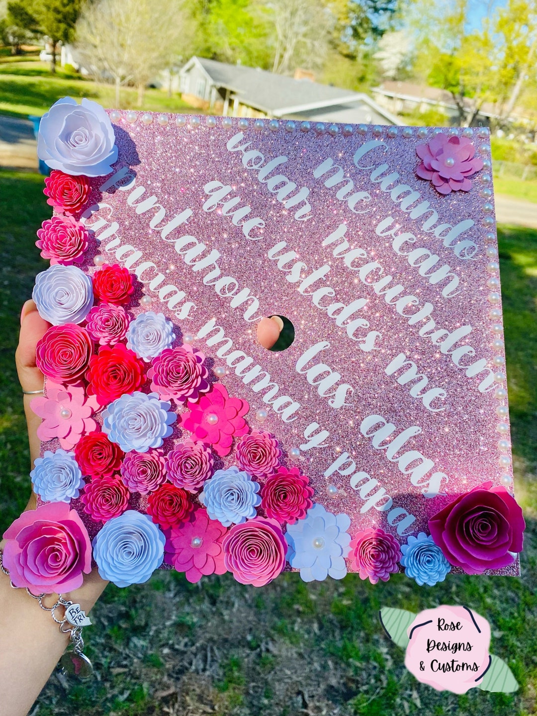 Pink Glitter Graduation Cap Pink Graduation Cap Flower Graduation Cap ...