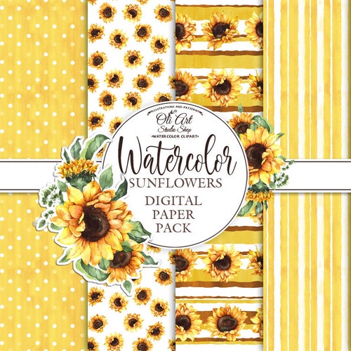 Watercolor Sunflower DIGITAL PAPER Printable Sunflower | Etsy