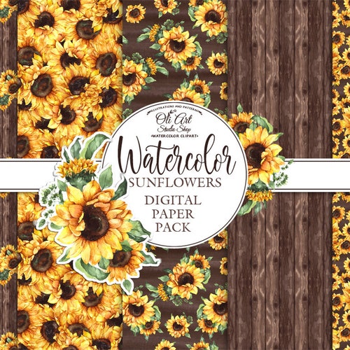 Watercolor Sunflower Digital Paper Pack Garden Flower | Etsy