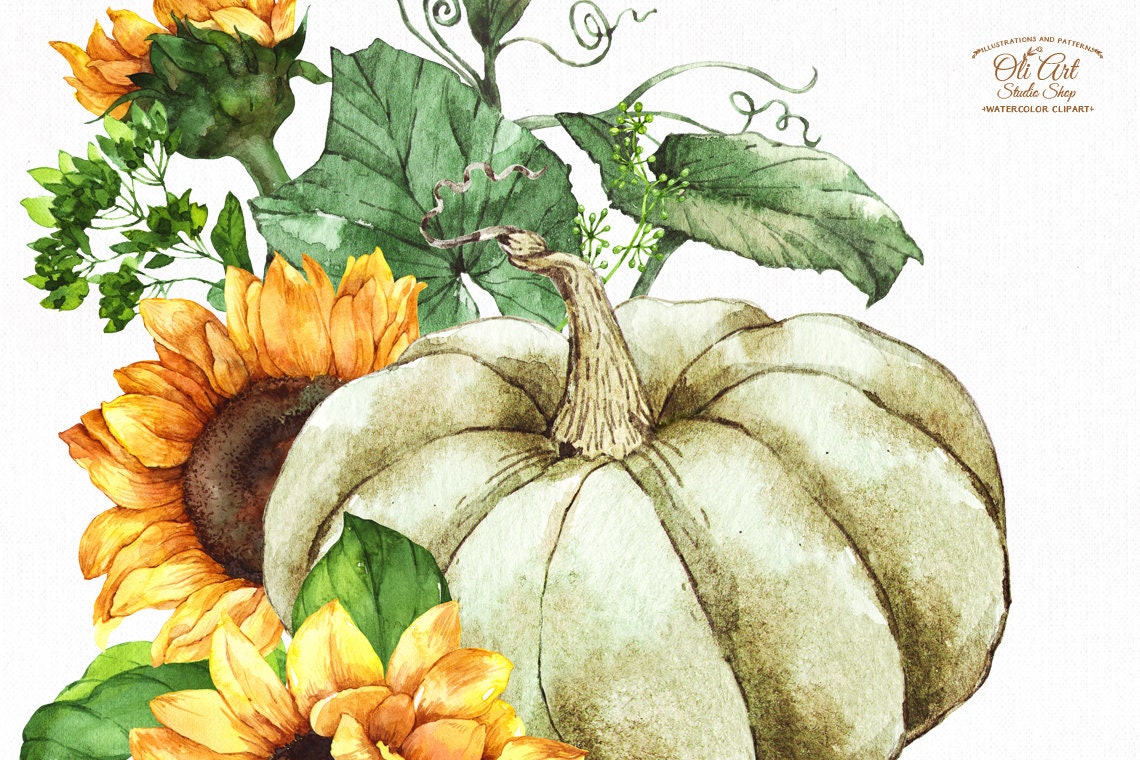 Sunflowers and pumpkins clip art. Autumn digital clipart. | Etsy