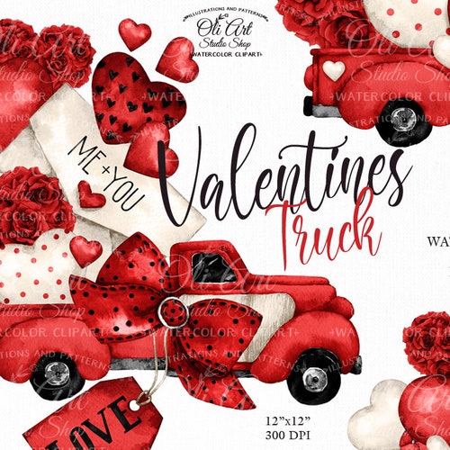 Watercolor Valentine's Day Clipart Handpainted Romantic | Etsy