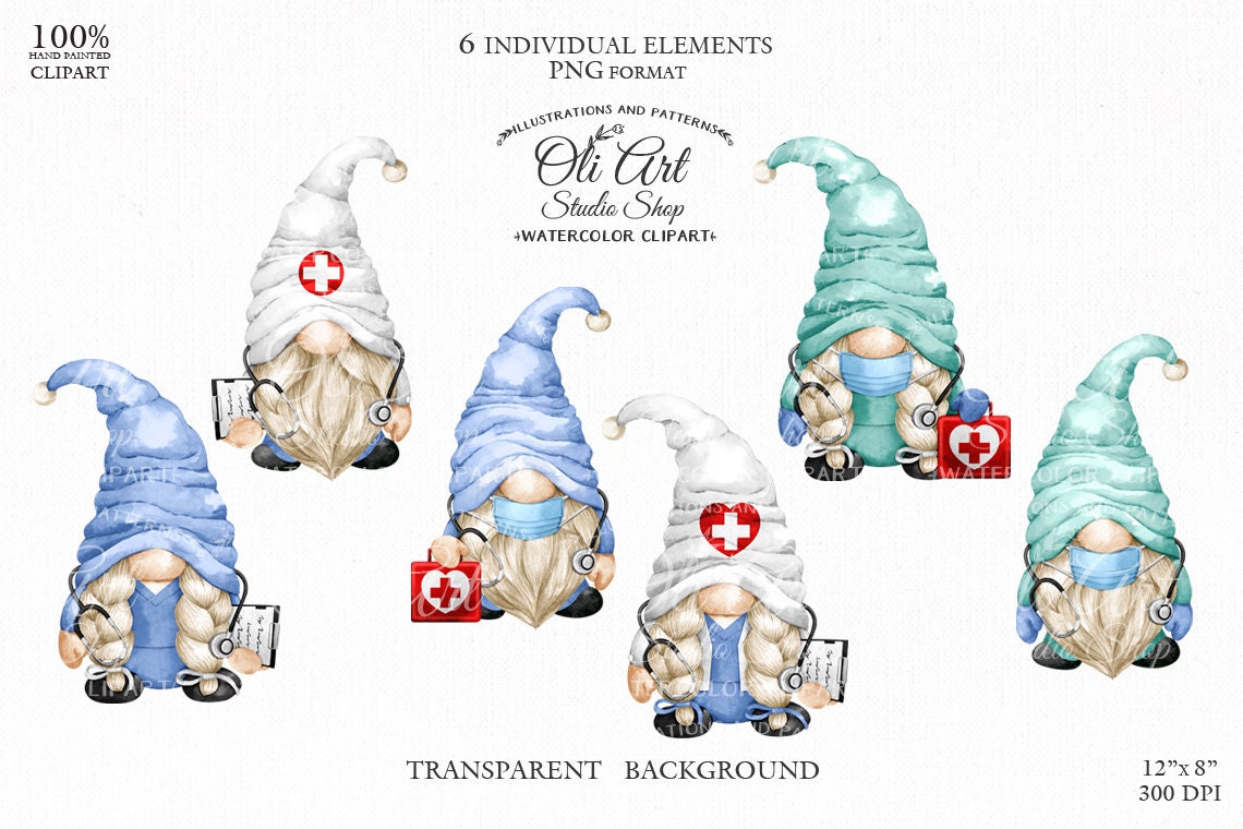 Doctors gnomes clip art png nurse medical digital download | Etsy