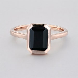 Black Onyx Octagon Shaped Engagement Ring 14k Rose Gold Art Deco Halo ...