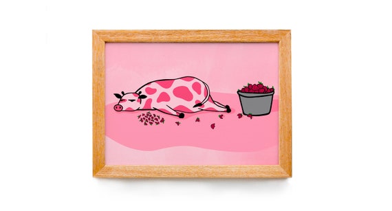 Pink Strawberry Cow Art Print | Etsy