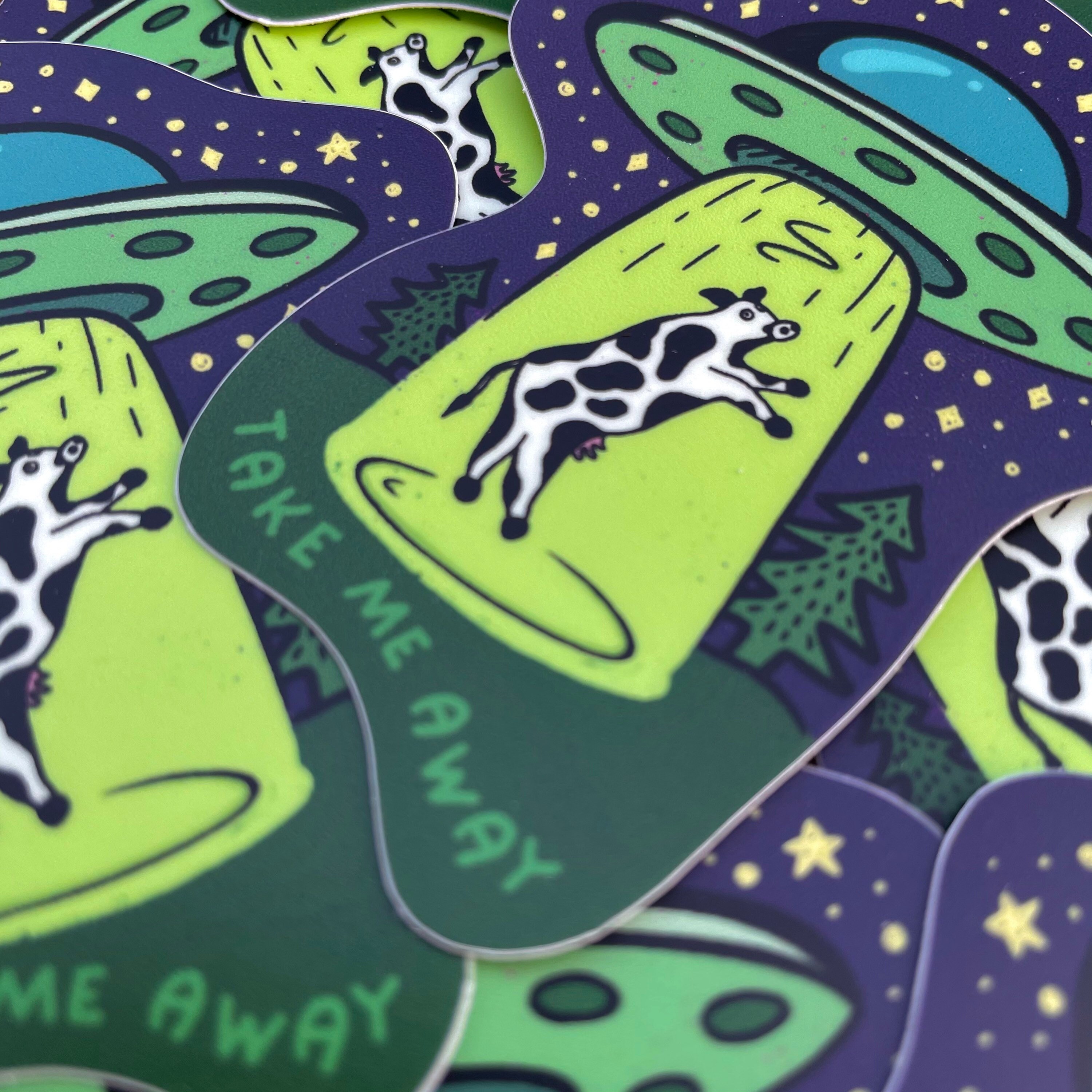 UFO Sci-fi Outer Space Alien Cow Sticker Vinyl Waterproof | Etsy