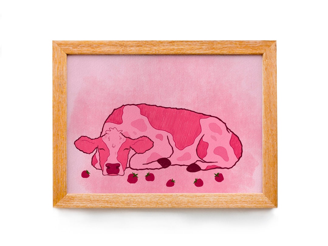 Pink Strawberry Cow Art Print - Etsy
