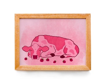Pink Strawberry Cow Art - Etsy