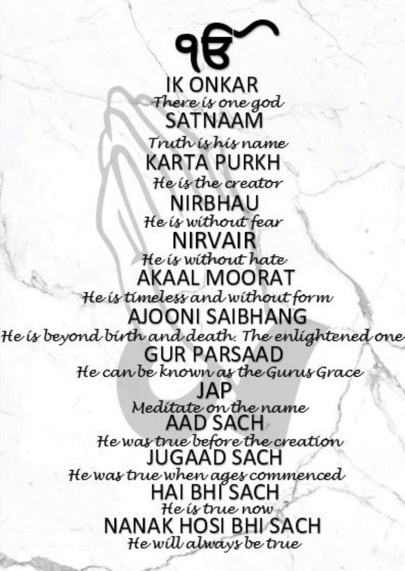 Physical Print | Mool Mantar (sikh Prayer) in English With Translation ...