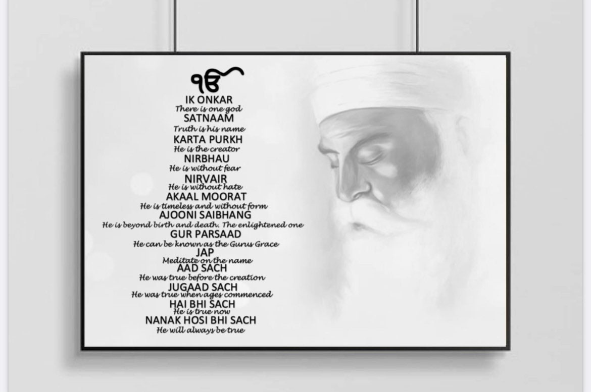 Physical Print | Greyscale Mool Mantar (sikh Prayer) in English With ...