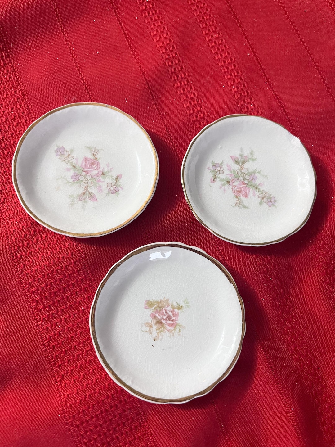Vintage Antique Butter Pats, Pink Floral Design, Porcelain Pats, Gold ...