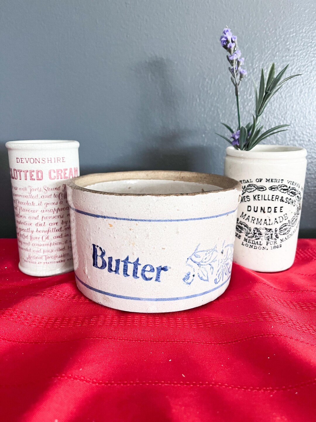 Vintage Butter Crock, Blue and White Crock, Antique Butter Crock - Etsy