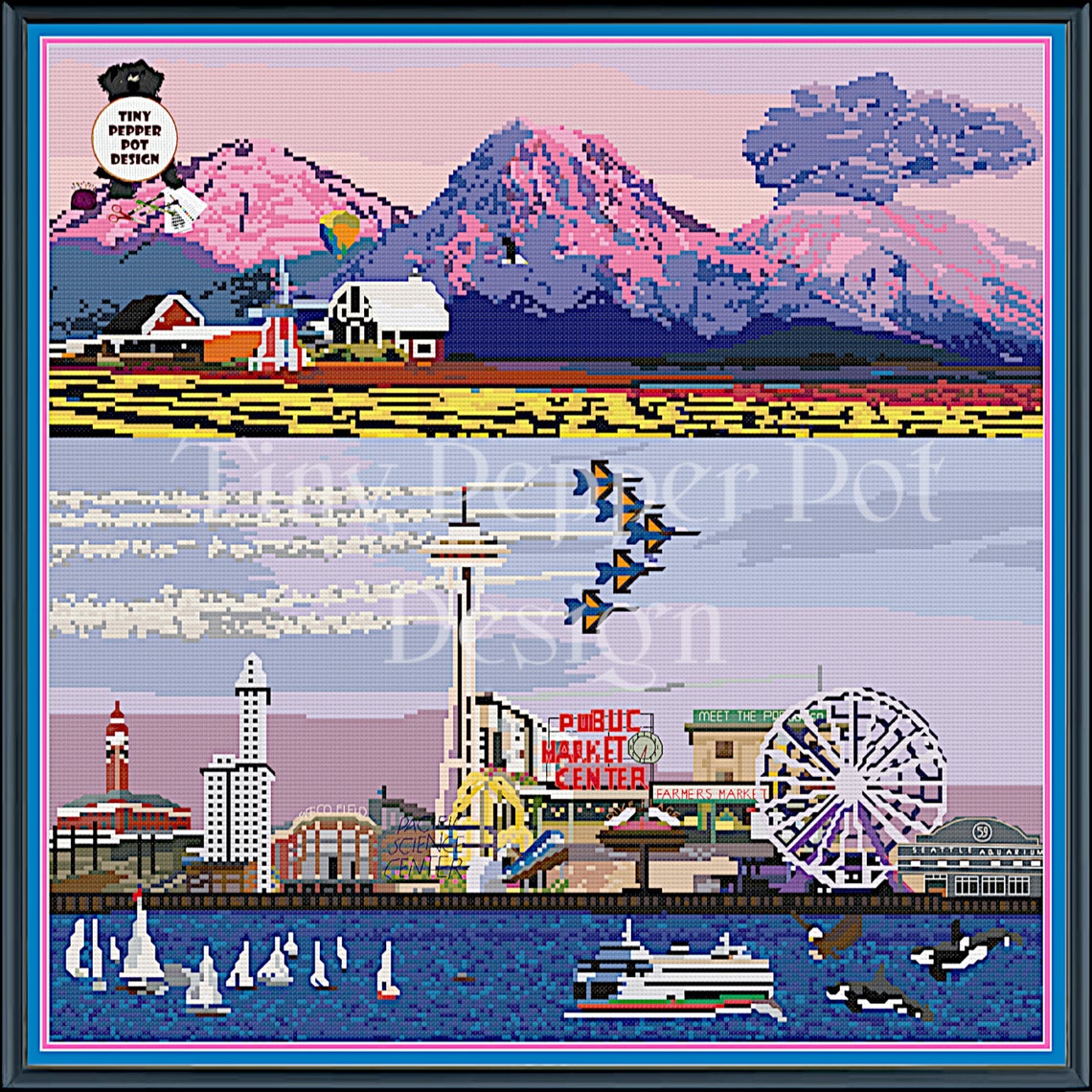 A Taste of the Northwest - Cross Stitch Pattern of Seattle Area - Etsy