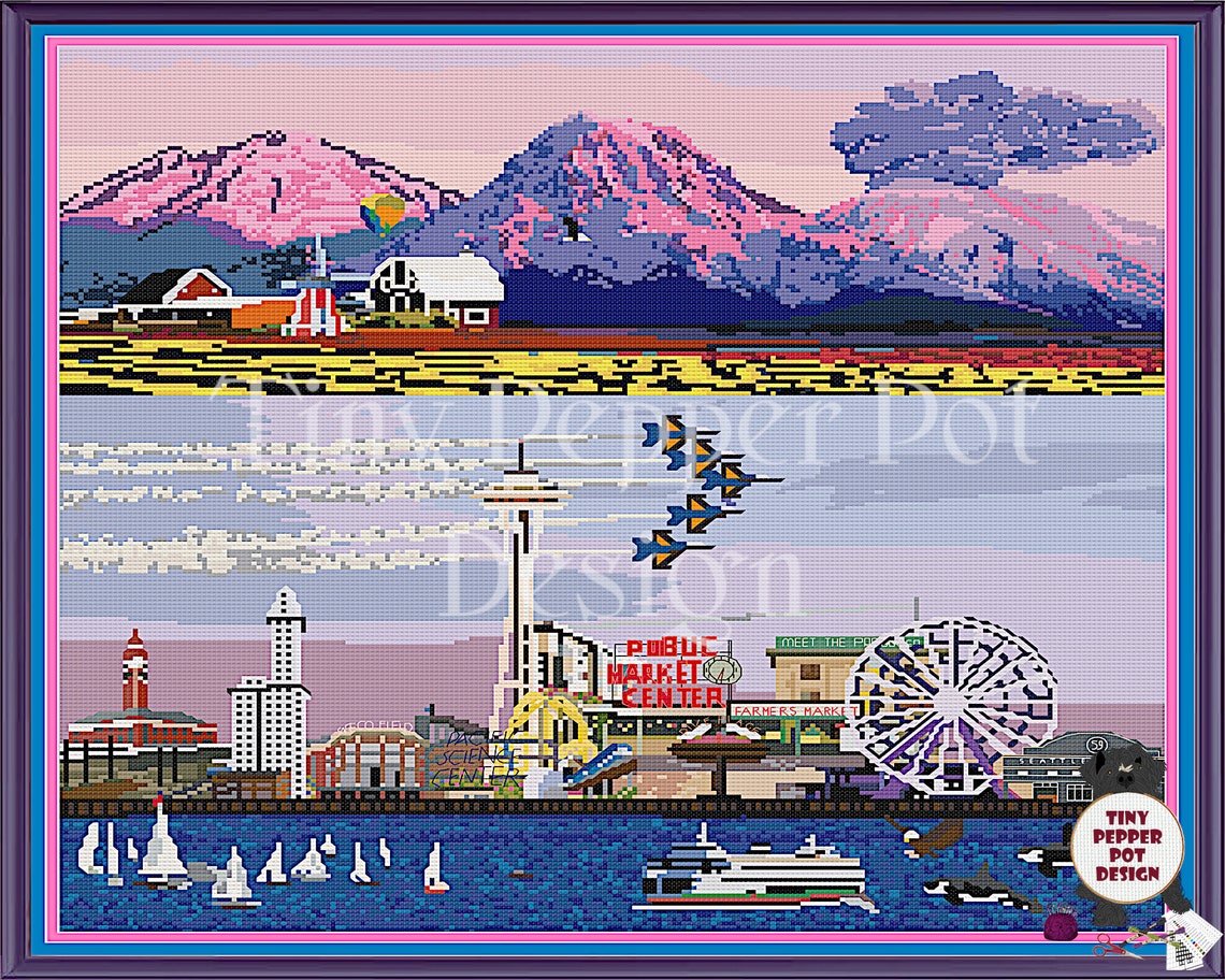 A Taste of the Northwest - Cross Stitch Pattern of Seattle Area - Etsy