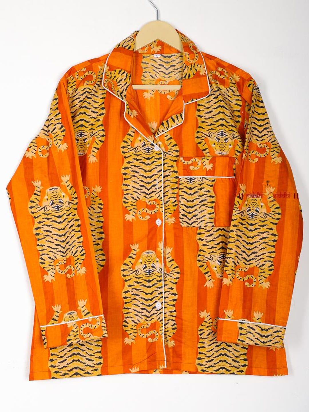 Tiger Print Women Wear Night Suit | Handmade Pajamas | Long Sleeve PJ ...