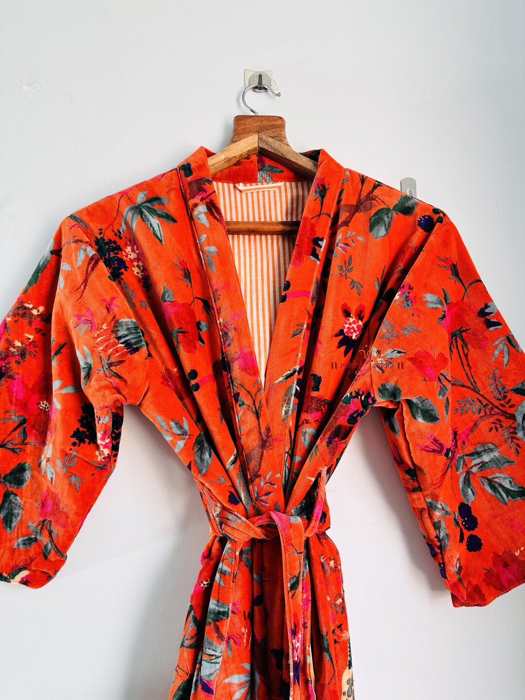 Orange Color Velvet Kimono Robe | Velvet Fabric Made Robe | Soft Velvet ...