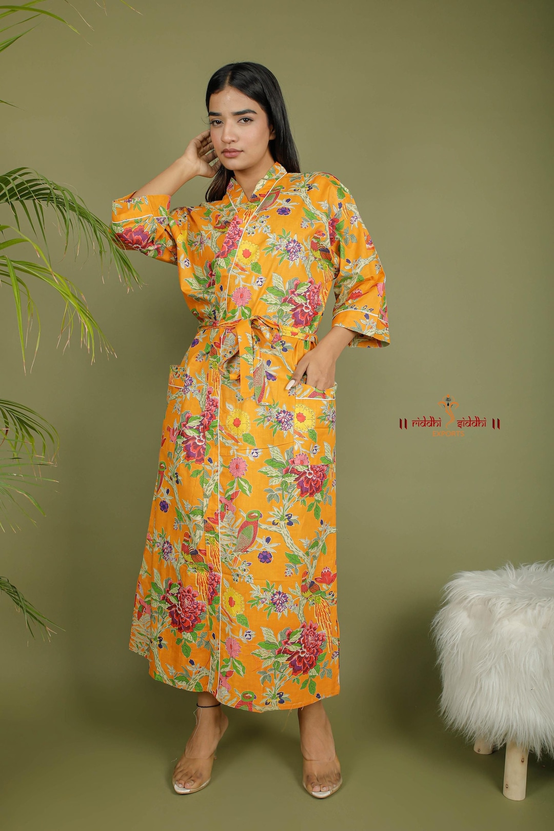 Floral Block Print Cotton Robes | Women Party Wear Kimono | Unisex Bath ...