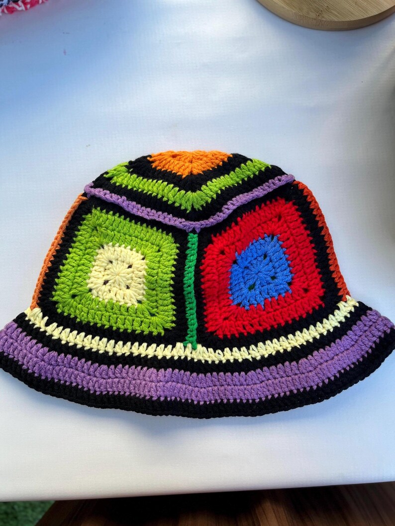 Multi Color Bucket Hat Handmade Crochet Festive Trendy Fall Beanie Hat ...