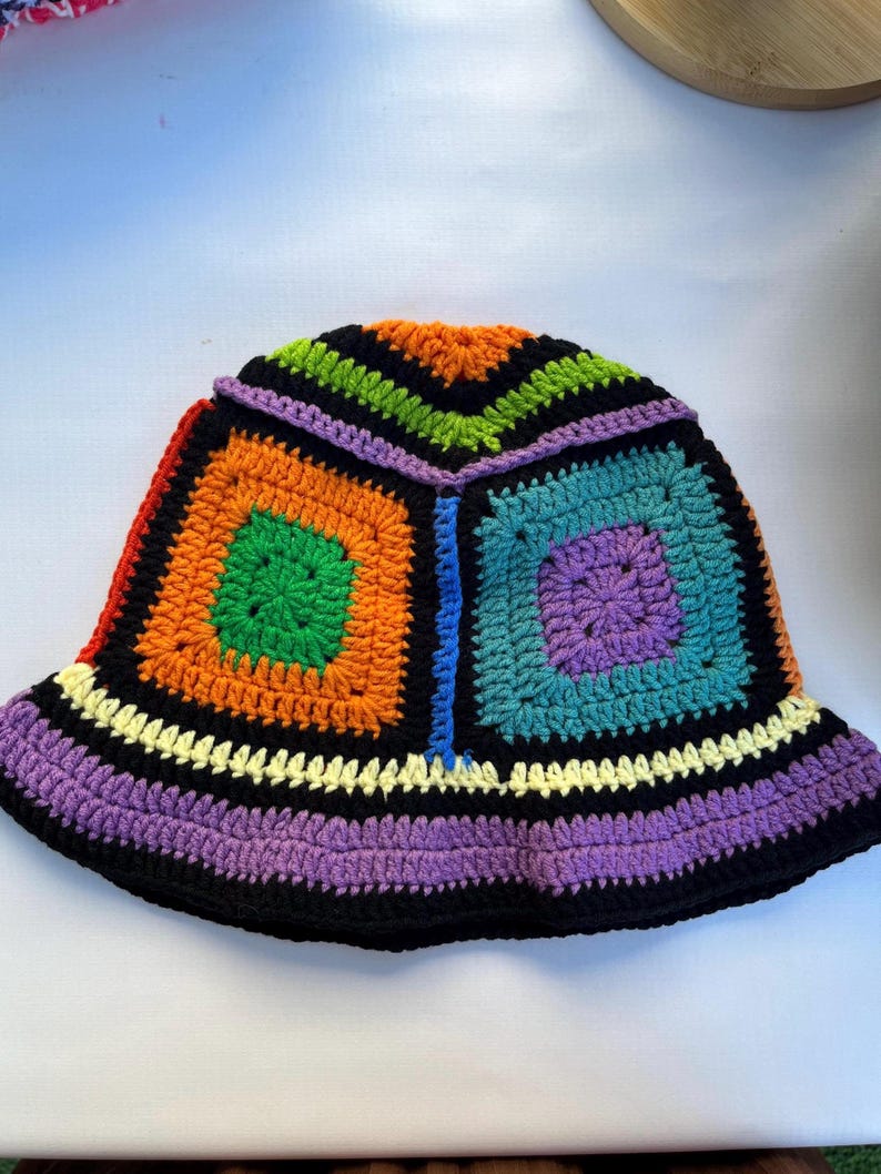 Multi Color Bucket Hat Handmade Crochet Festive Trendy Fall Beanie Hat ...