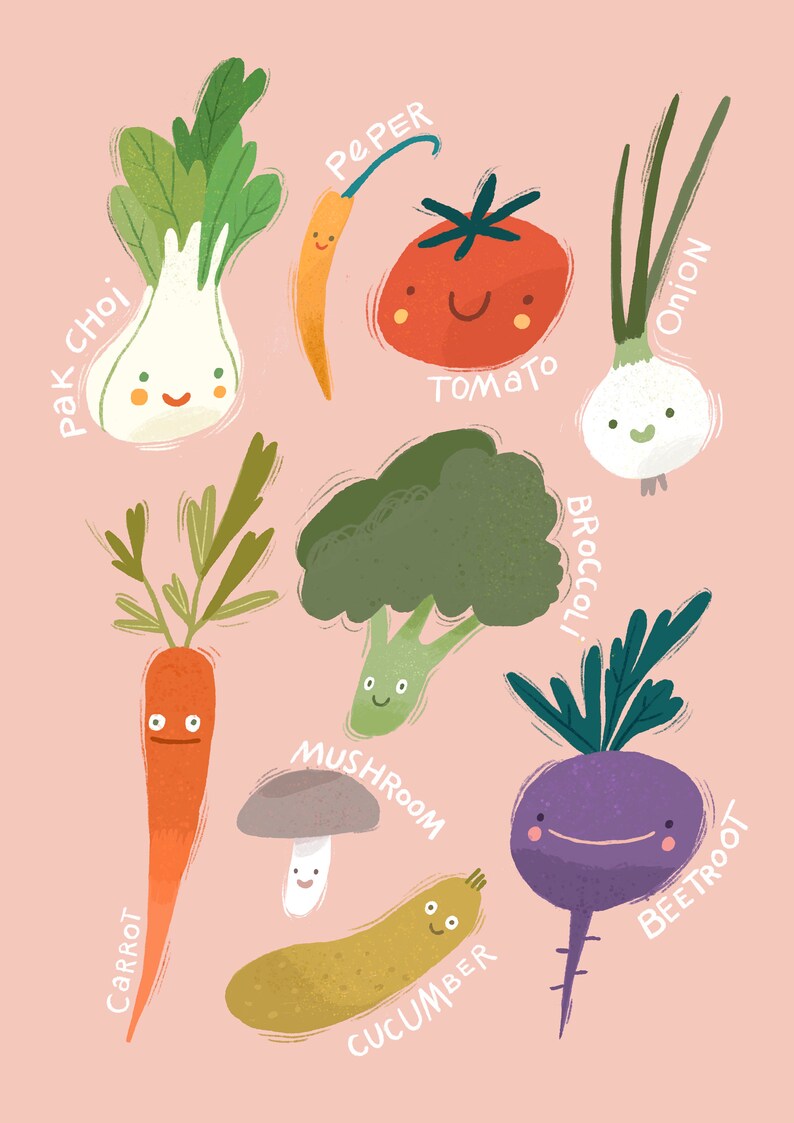Happy Vegetables, Educational Poster, Nursery Print, Kids Wall Decor - Etsy