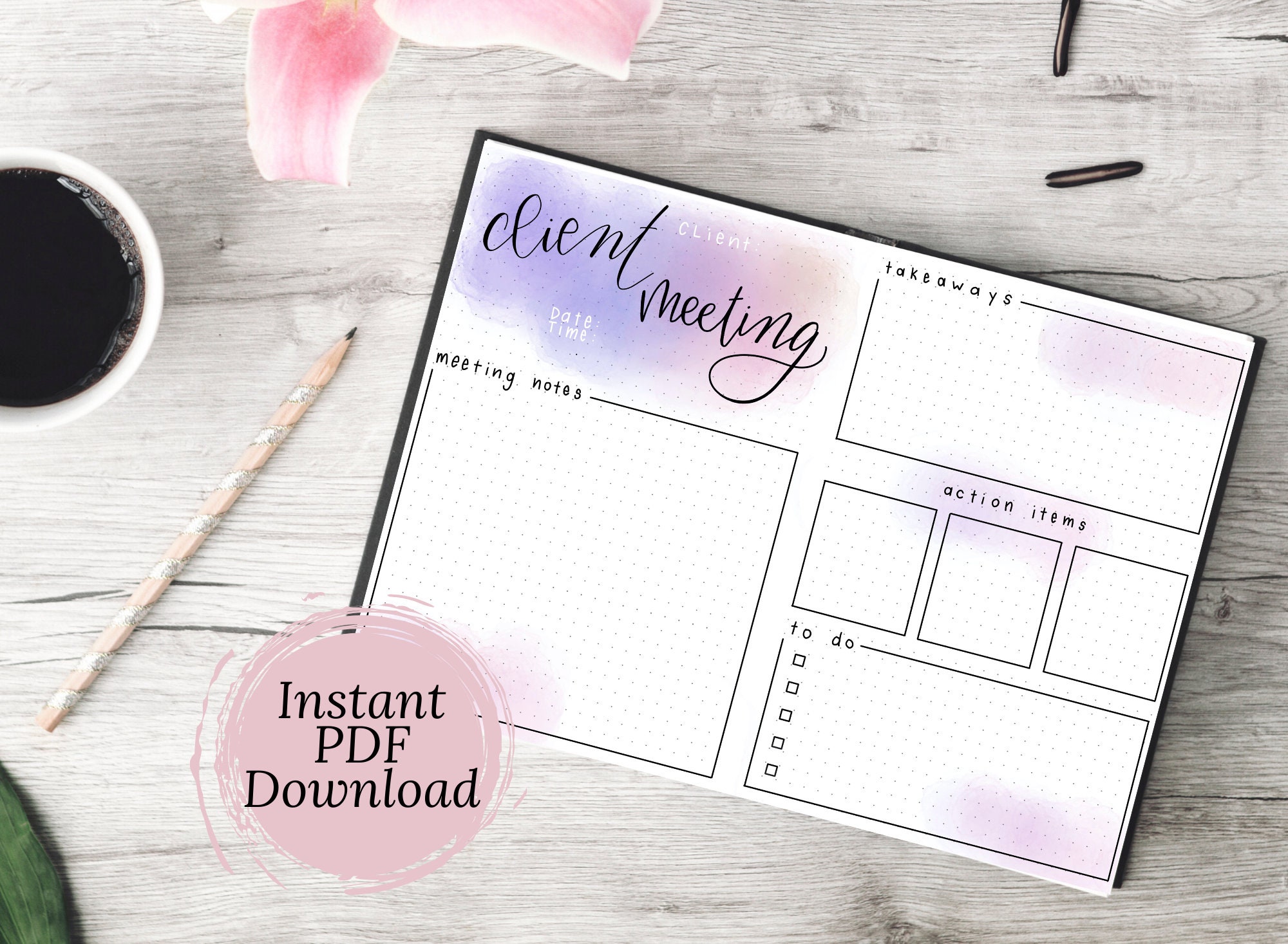 Handlettered A5 Journal PDF Printable Staff & Client Meeting Journal ...