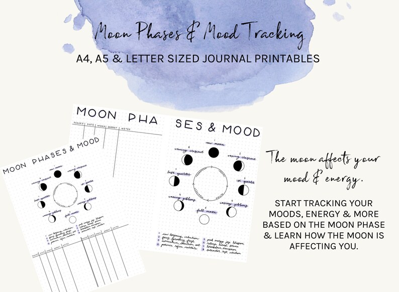 Moon Phases Mood Tracker Handlettered A4 A5 & Letter - Etsy