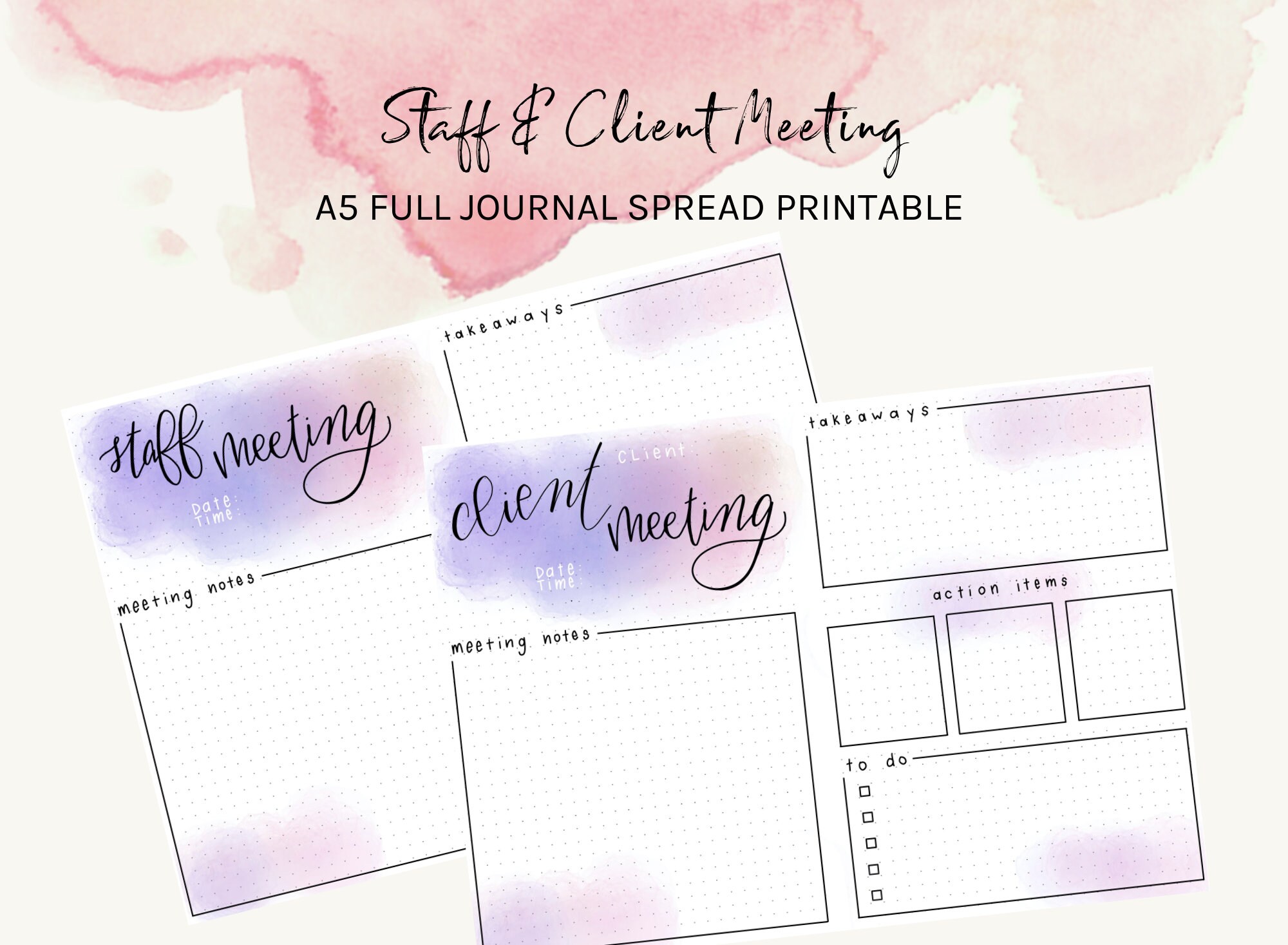 Handlettered A5 Journal PDF Printable Staff & Client Meeting Journal ...